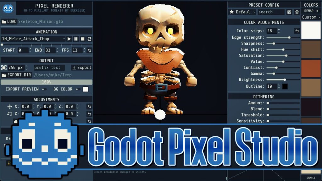 Godot Pixel Studio / Renderer is a new Godot Engine powered application for creating animated sprites from 3D objects